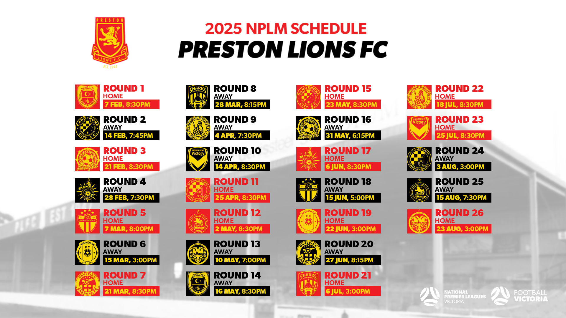 Preston Lions FC NPLM 2025 Fixture | Football Victoria