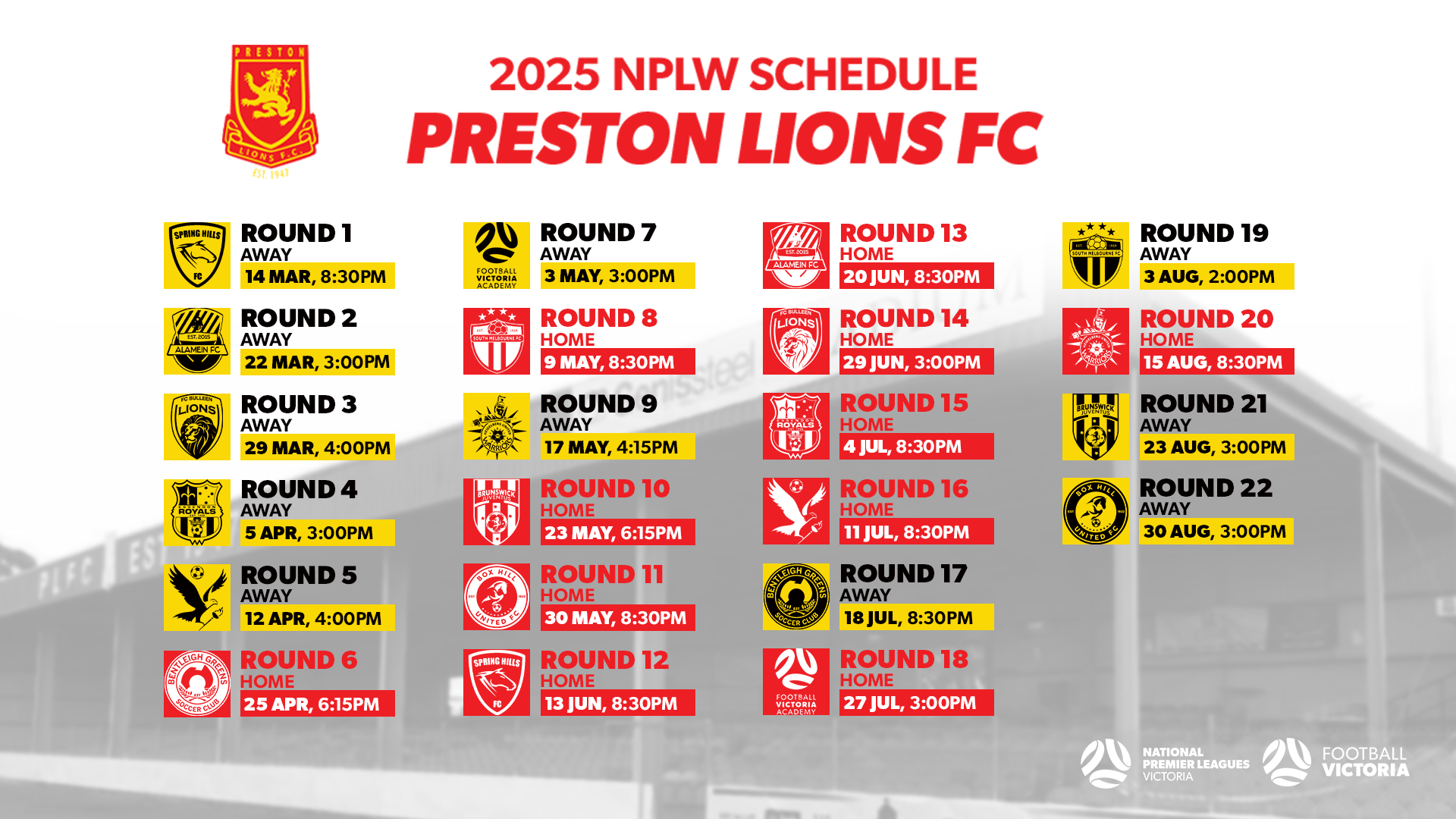Preston Lions FC NPLW 2025 Fixture | Football Victoria